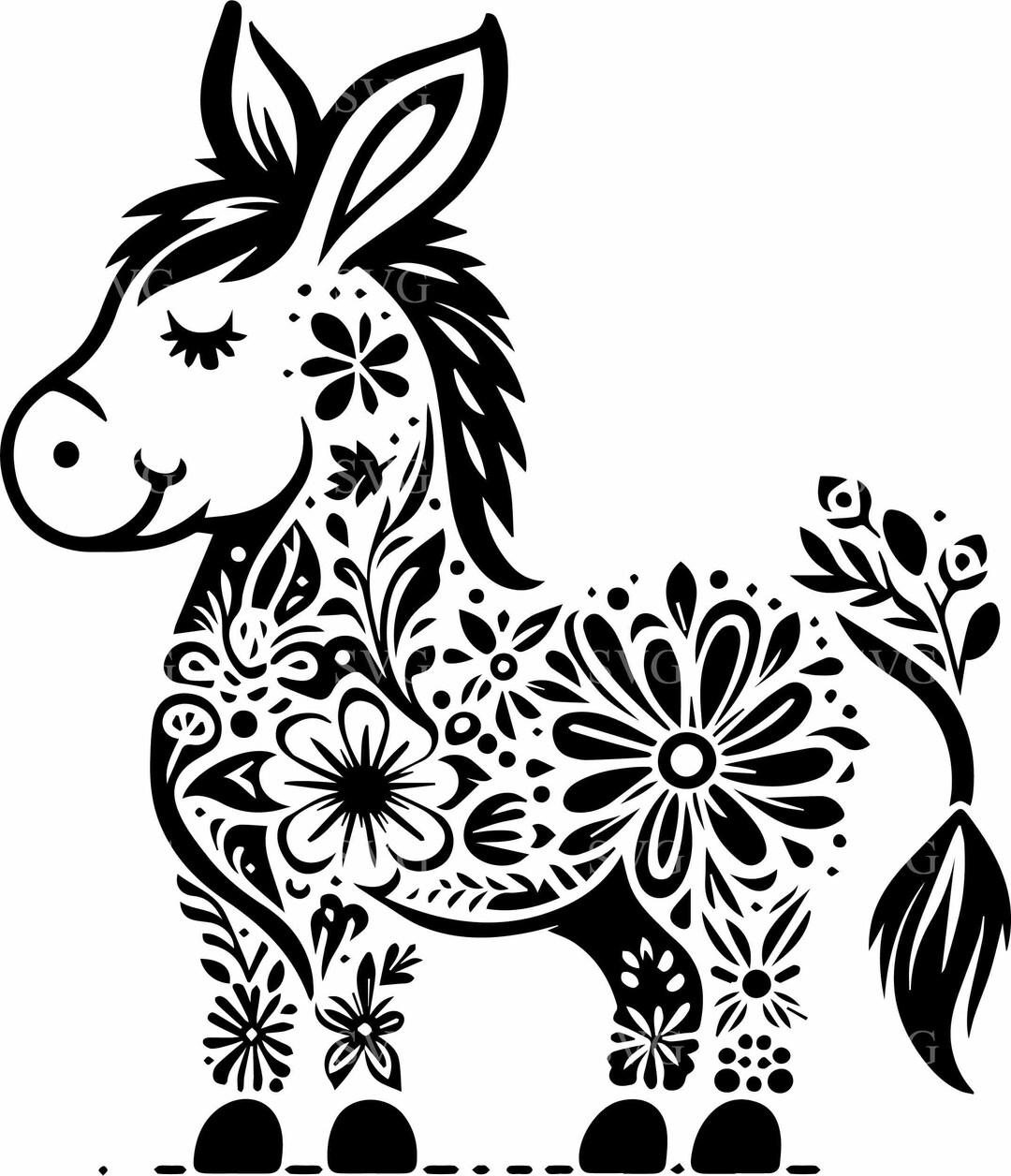 Floral Donkey SVG - 3 Adorable Flowered Donkey Design, Perfect for DIY ...