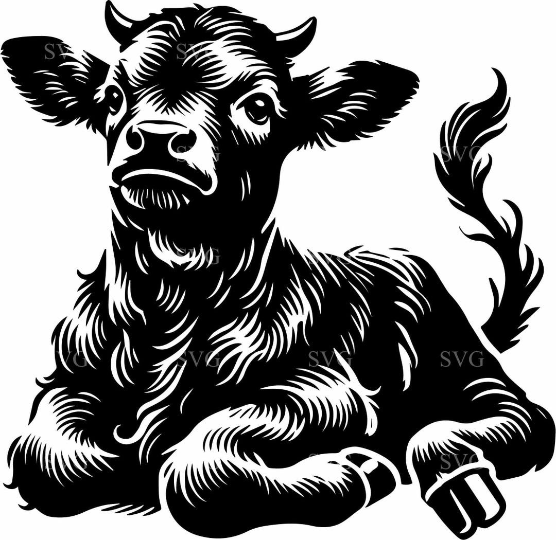Baby Calf SVG Cut File, 6 Farm Animal Silhouette, Cow Clipart for ...