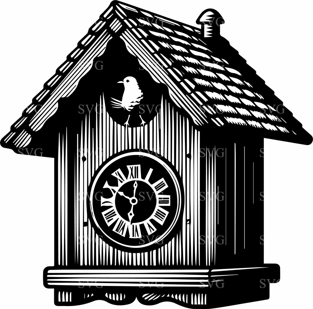 4 Vintage Cuckoo Clock SVG, 4 Retro Wall Clock Cut File, Ornate ...
