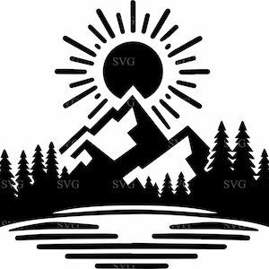 6 Mountain Scene SVG | Nature Landscape Cut File With Trees, Lake, and ...