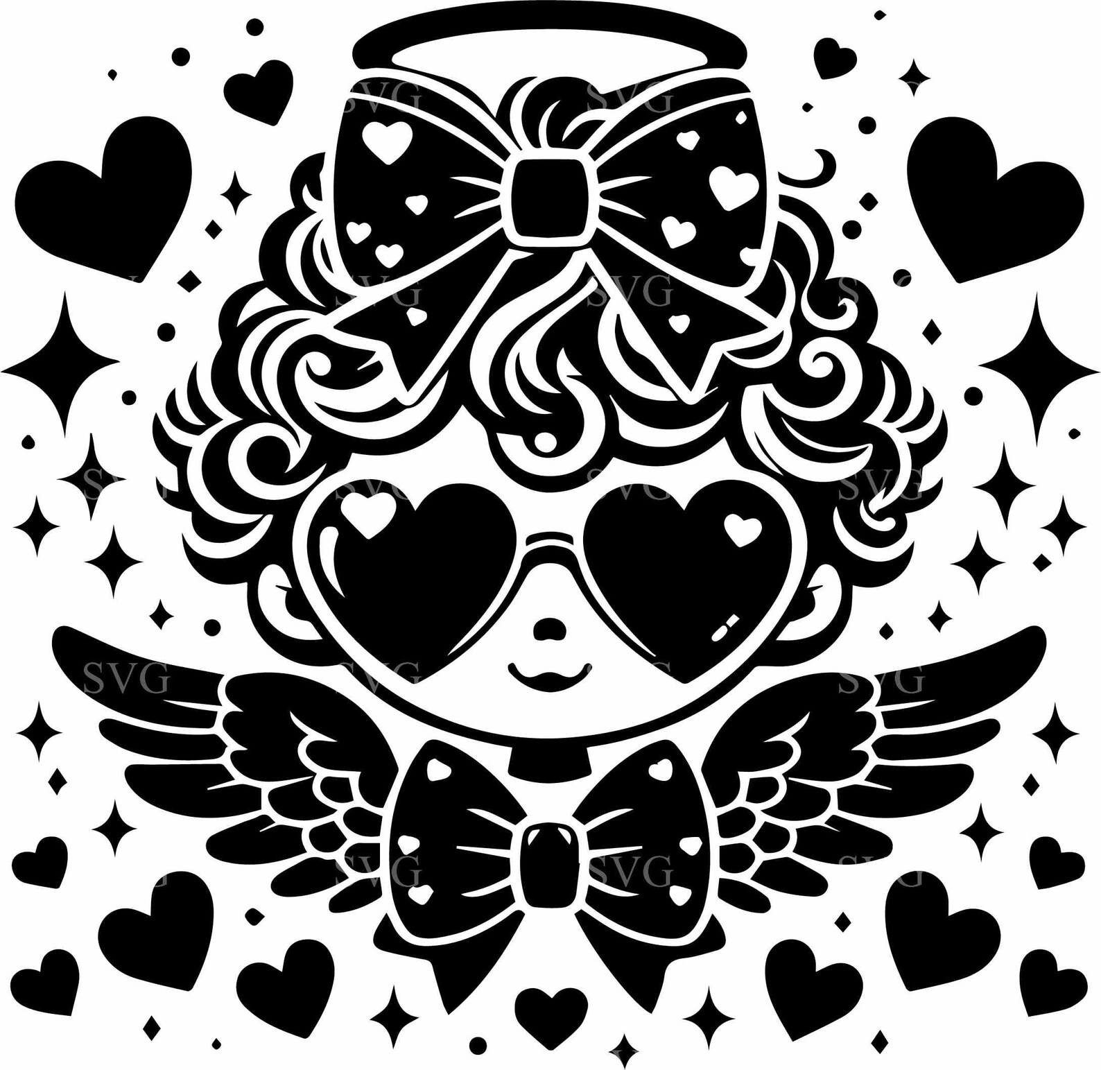 6 Stylish Cupid Angel With Heart Sunglasses | SVG Cut File for Cricut ...