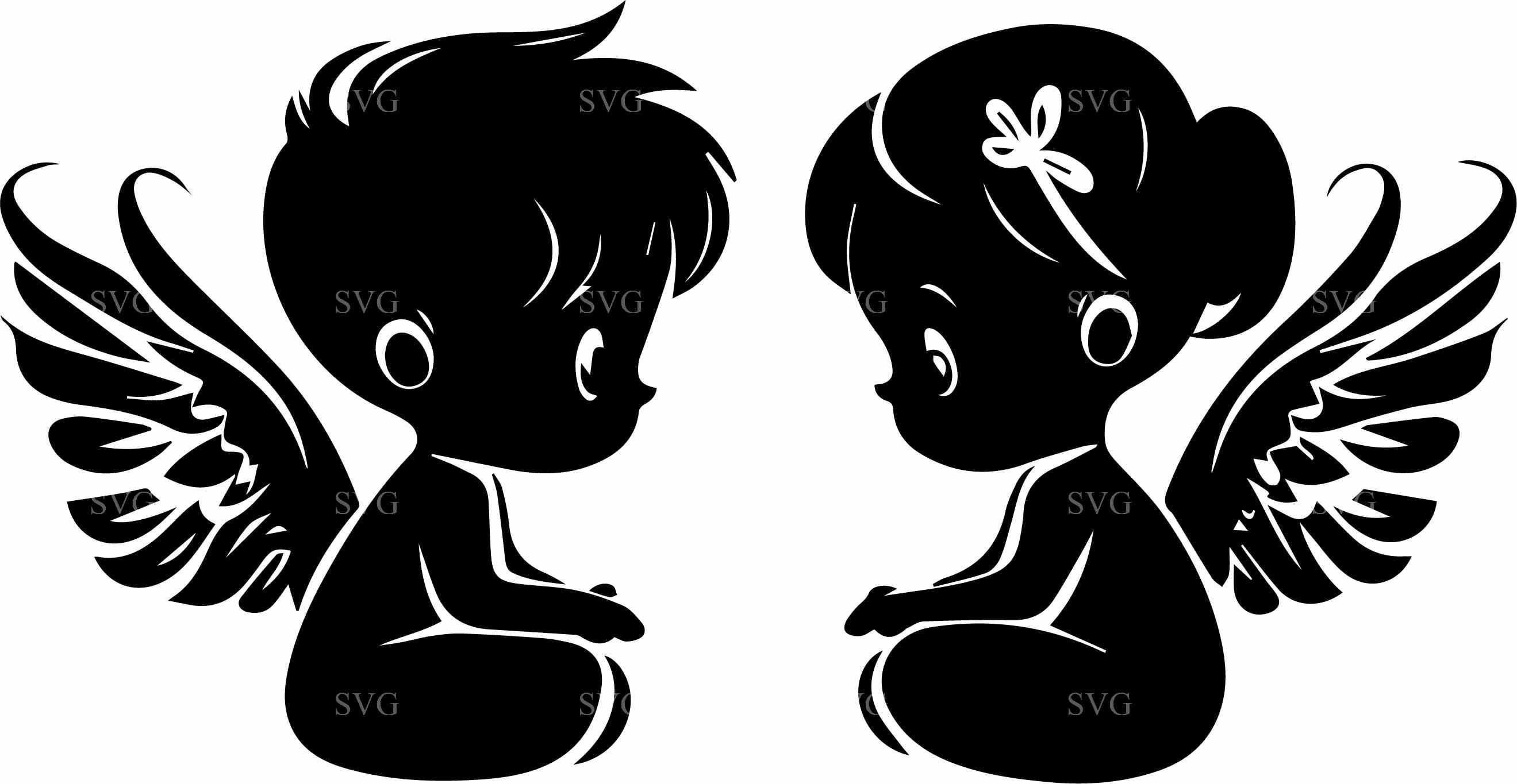 Angel Boy and Girl SVG 5 Cut File, Praying Cherub Silhouette, Heaven ...