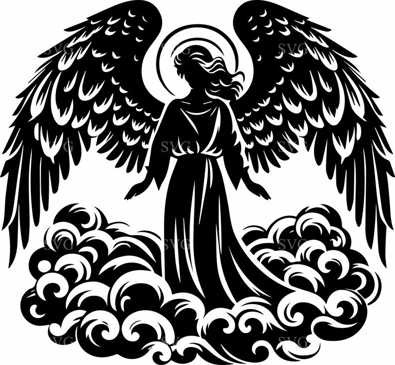9 Heavenly Angel SVG – Winged Angel Silhouette Cut File for Cricut and ...