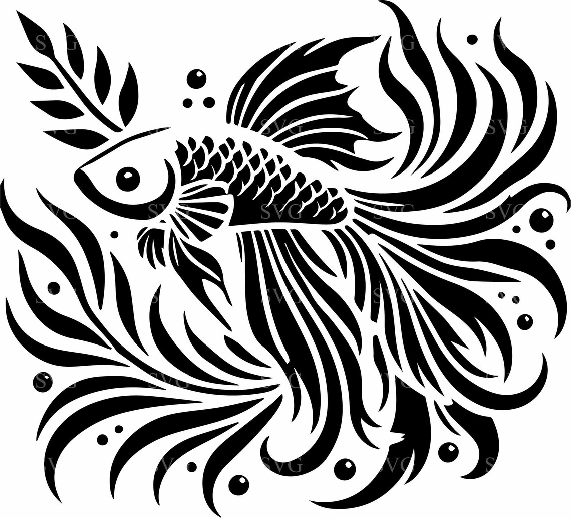 6 Fish SVG Cut File - Graceful Tropical Flowing Fins Leaves - Aquatic ...