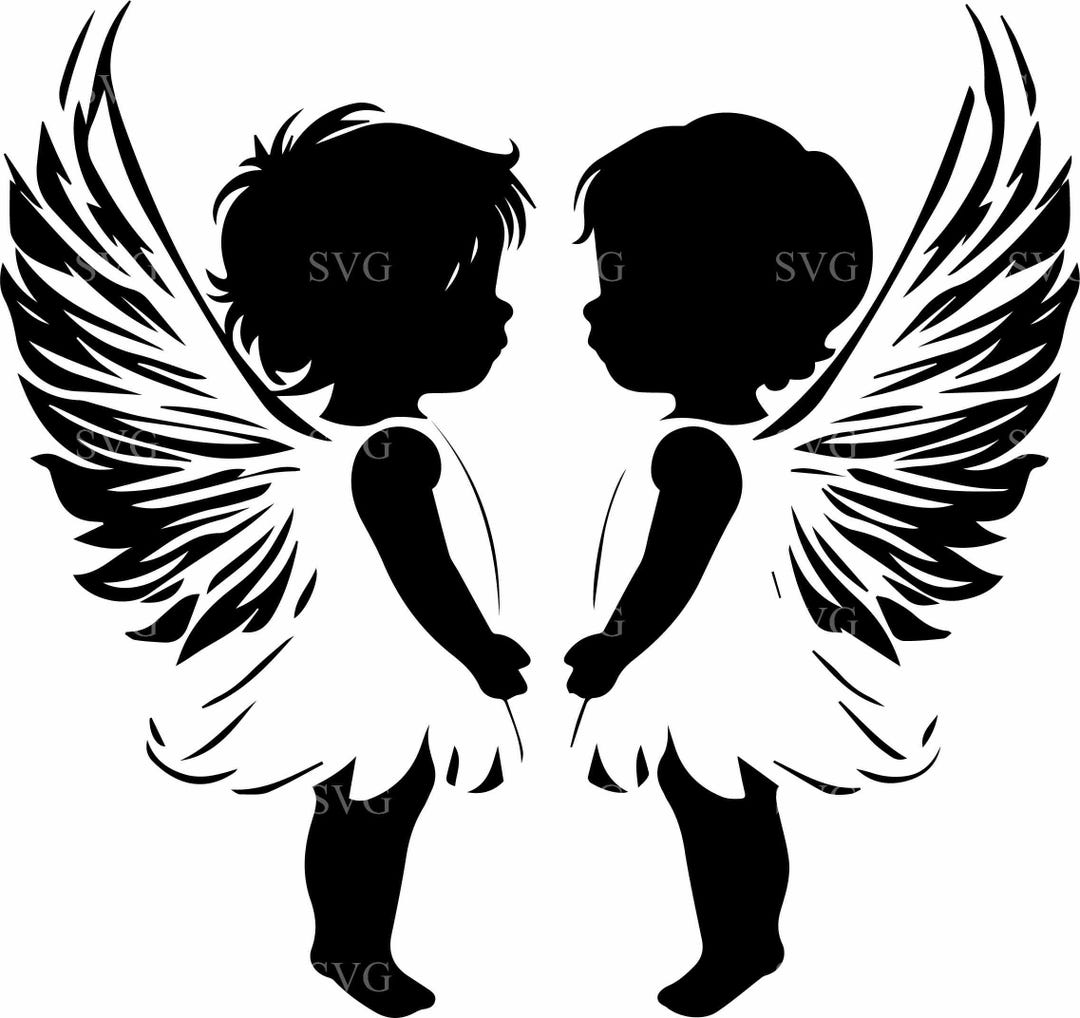 Angel Boy and Girl SVG 6 Cut File, Cute Cherub Silhouette, Heavenly ...