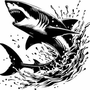 Dramatic Shark Splashing Waves SVG 4 Bold Ocean Predator Cut File Life ...