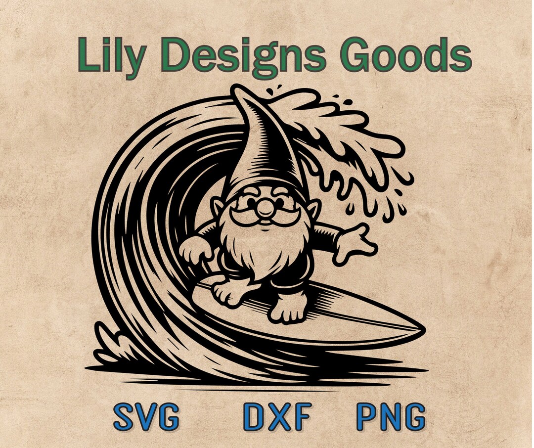 Surfing Gnome SVG PNG DXF Fun Summer Surf Clipart Beach Gnome Cut File ...
