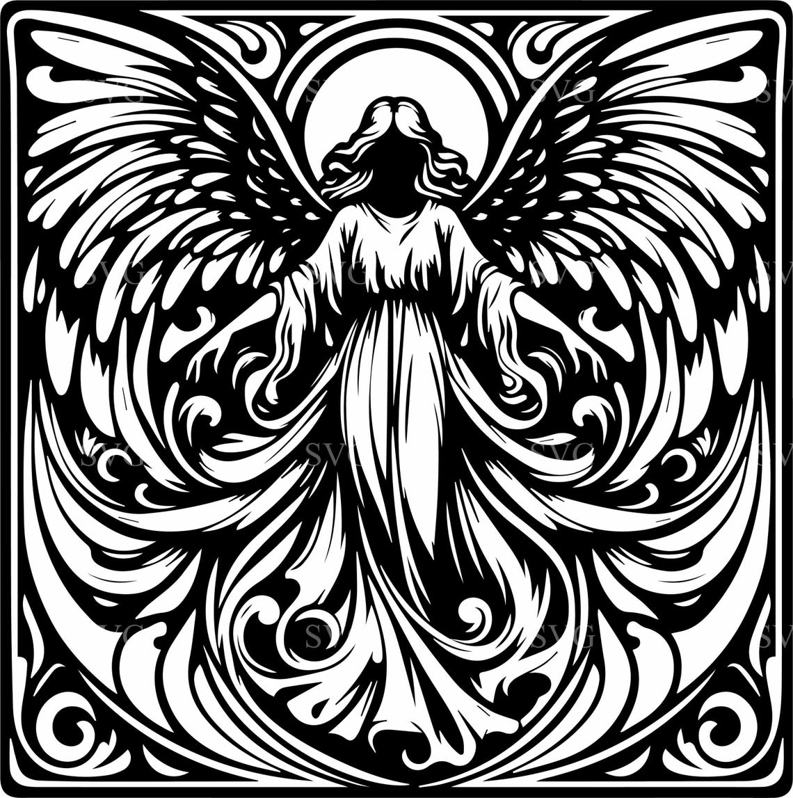 7 Ornate Angel SVG – Decorative Angel Silhouette Cut File for Laser ...