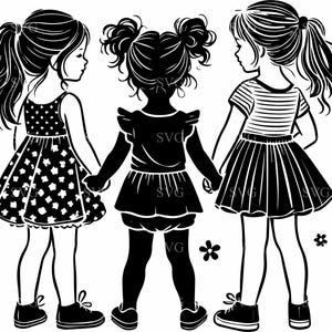 Sisters SVG 4 Cut File, Three Girls Hugging in Friendship, Childhood ...