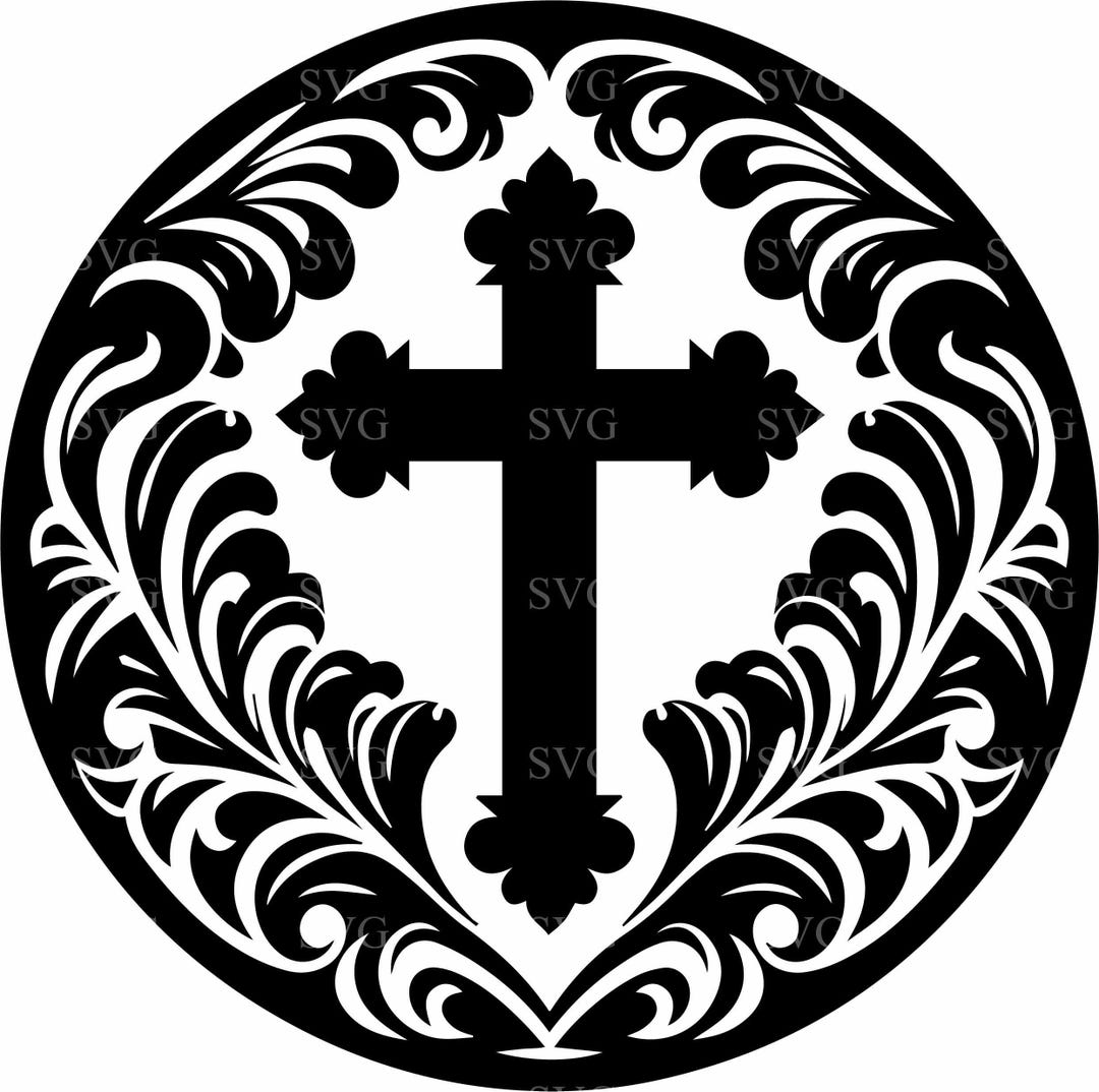 5 Circular Cross SVG Cut File, Elegant Christian Clipart With Flourish ...