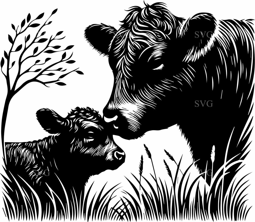 6 Pasture Cow SVG – 6 Cow and Calf Cut File – Farm Animal Silhouette ...