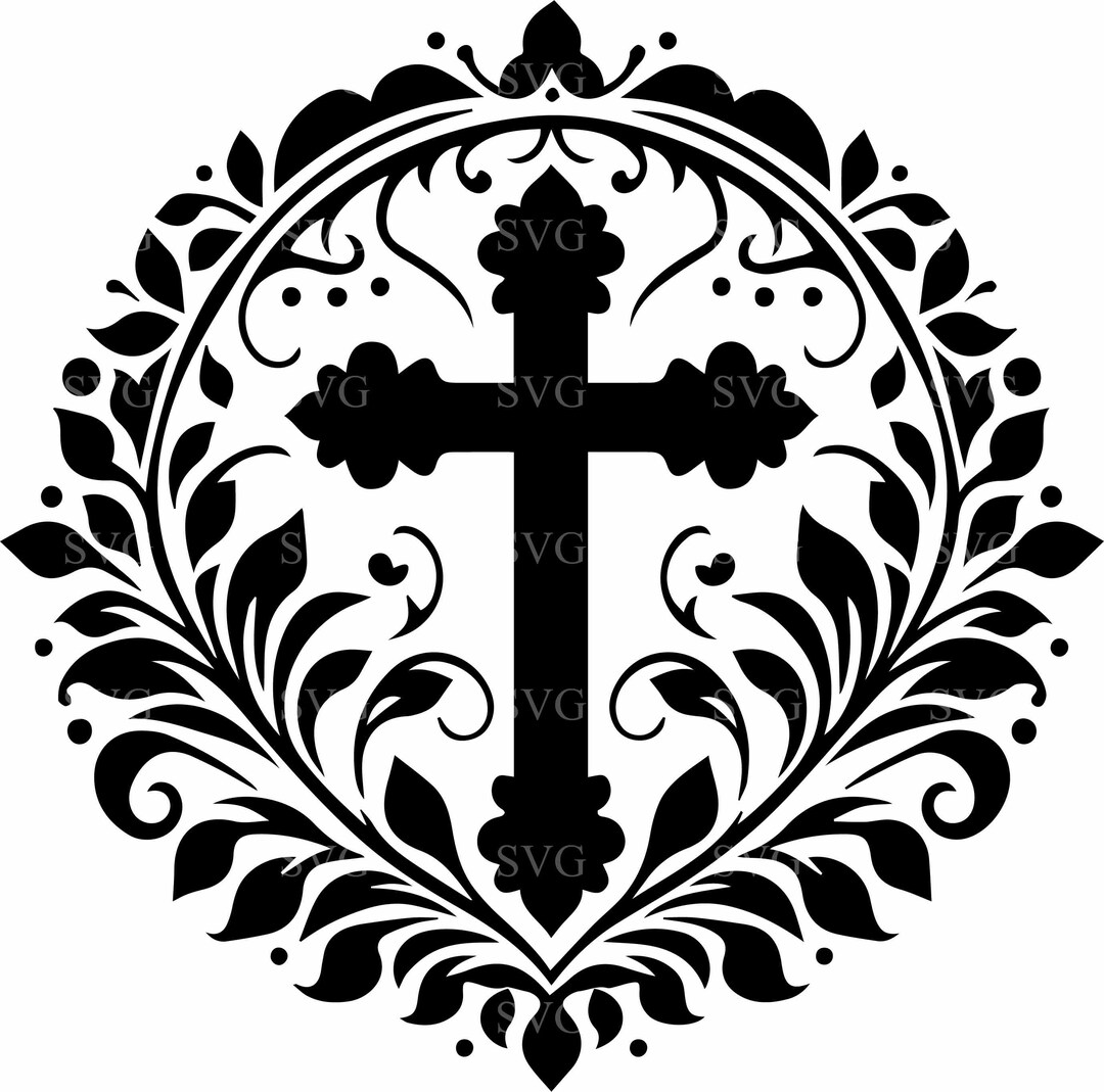 5 Decorative Cross SVG Cut File, Elegant Christian Floral Clipart for ...
