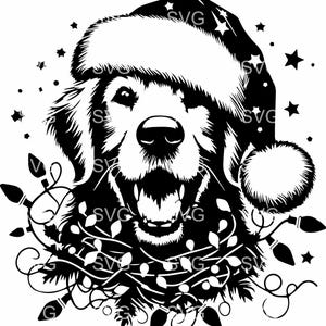 Christmas Dog SVG, 8 Golden Retriever With Holiday Lights Cut File ...