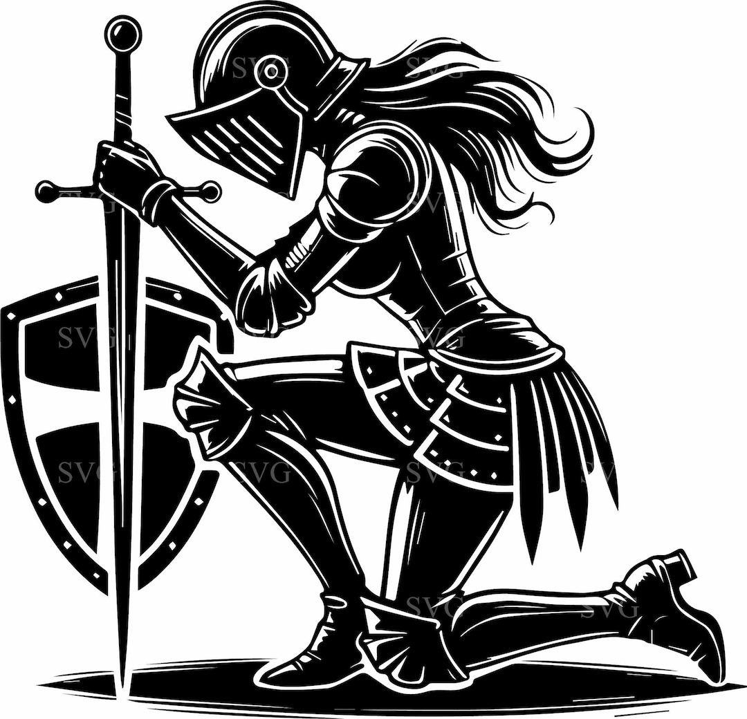 Kneeling Female Knight SVG 5 Cut File – Elegant Warrior in Armor With ...