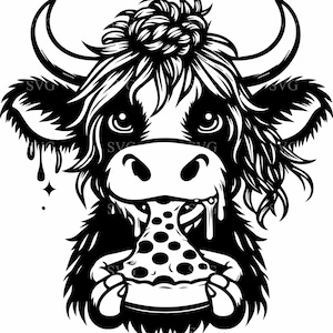 Cute Cow Eating Pizza SVG 4 Cut File, Funny Farm Animal Design for ...