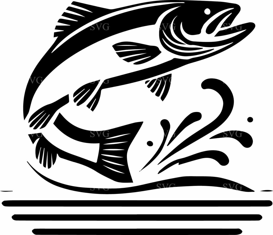 7 Jumping Fish SVG Cut File - Fishing Scene Splashing Water - Outdoor ...