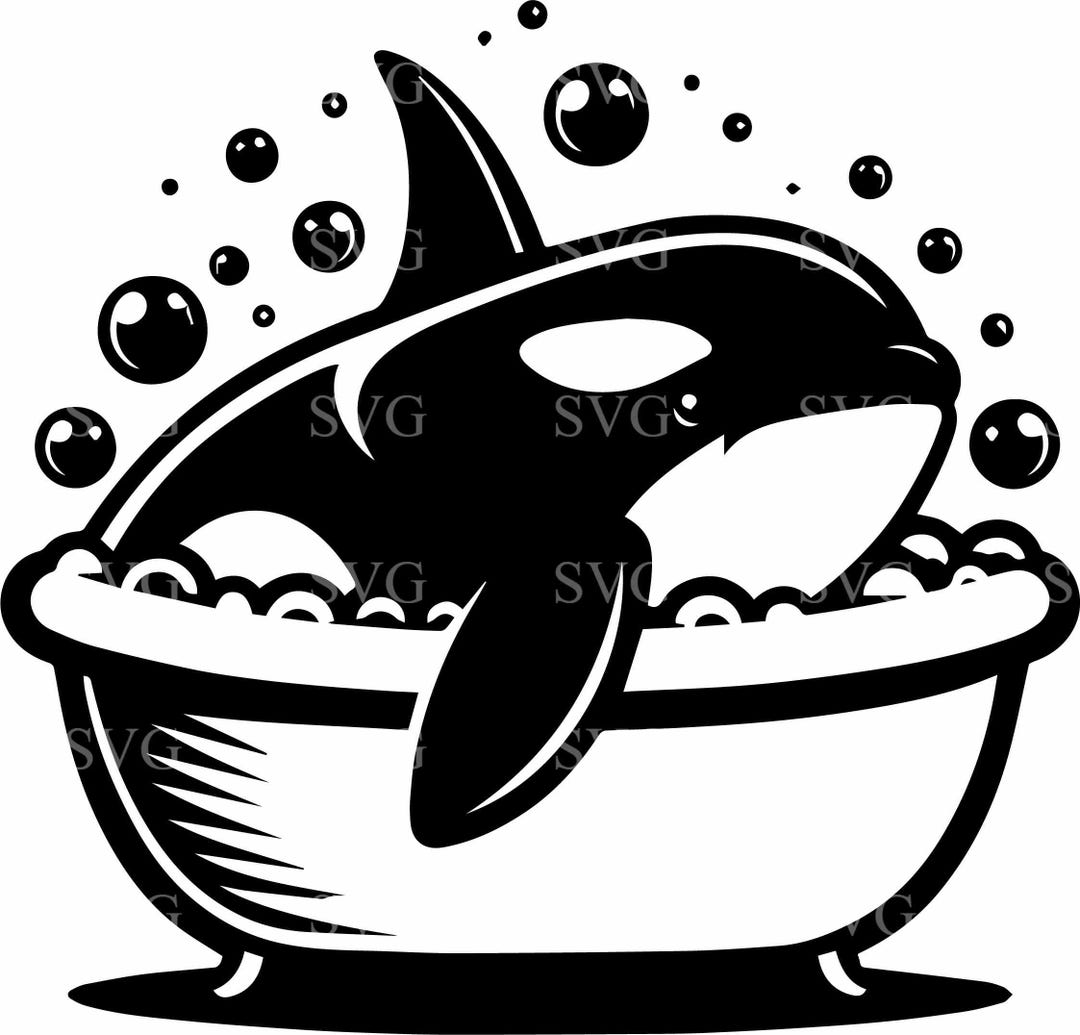 4 Orca in Bathtub SVG | 4 Cute Killer Whale Bubble Bath Cut File | Fun ...