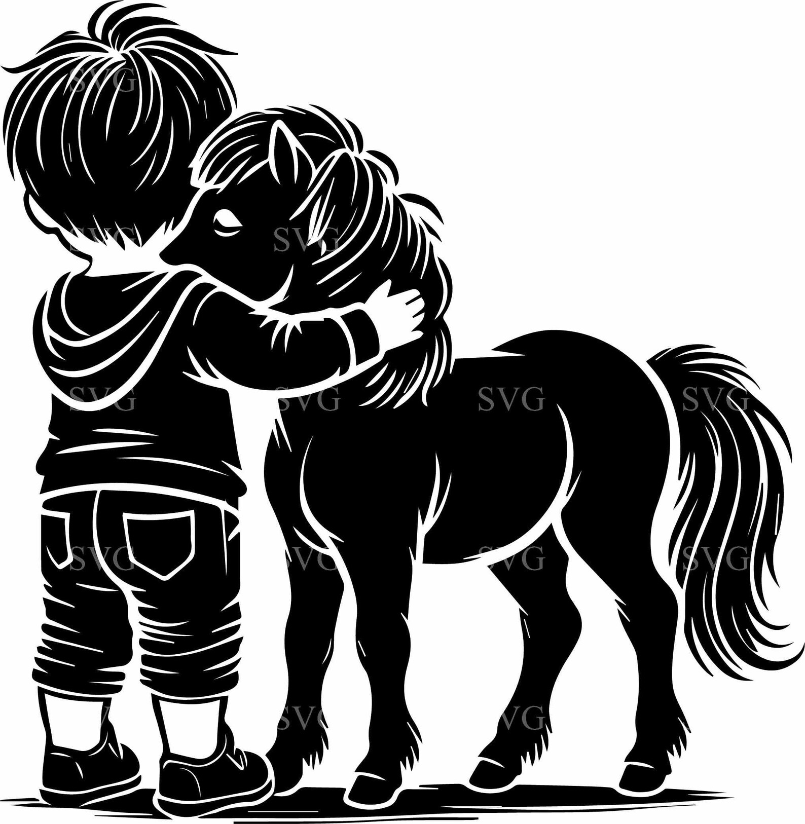4 Child and Pony SVG File - 4 Boy Hugging Pony Clipart - Heartwarming ...