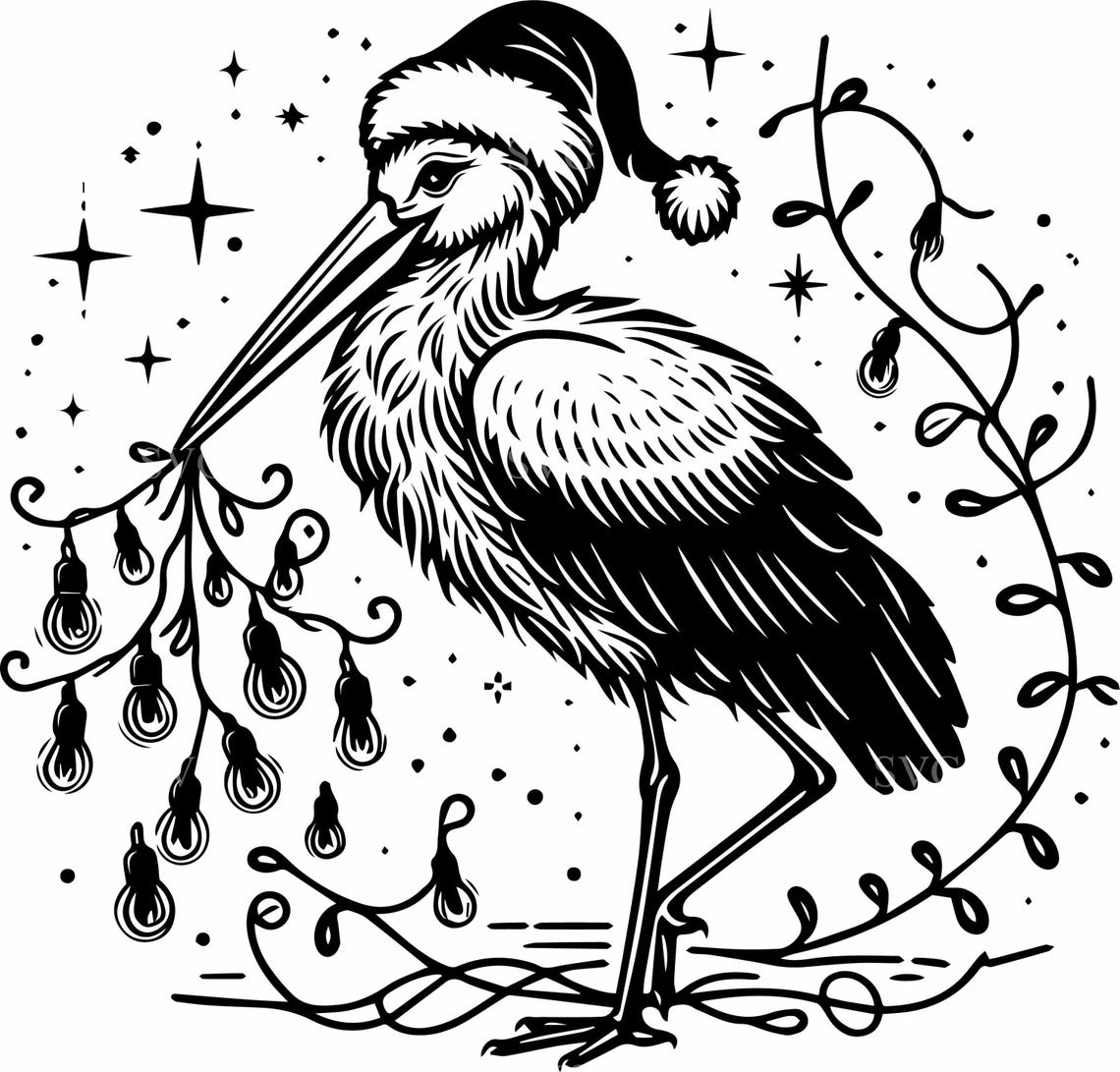7 Santa Stork SVG – 7 Christmas Stork With Gifts and Lights, Festive ...