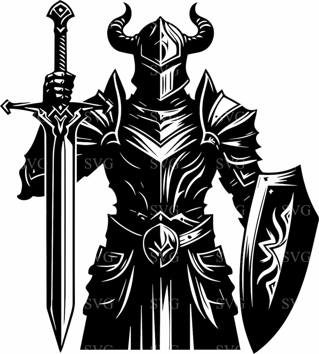 8 Medieval Knight SVG, Full Armor Warrior Clipart, Sword Silhouette Cut ...