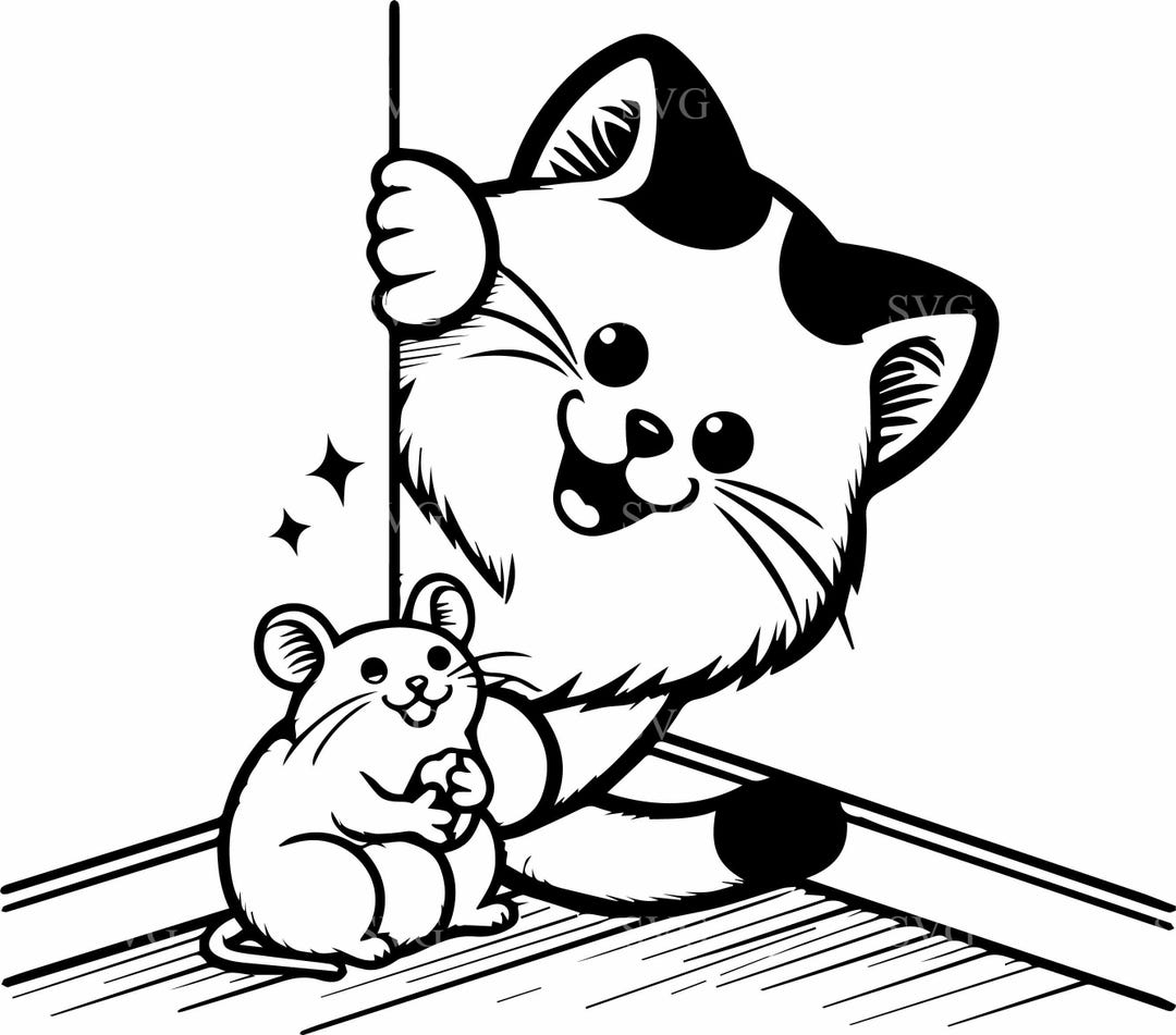 Cute Cat and Mouse SVG, 6 Playful Cartoon Animals Peeking Cut File ...