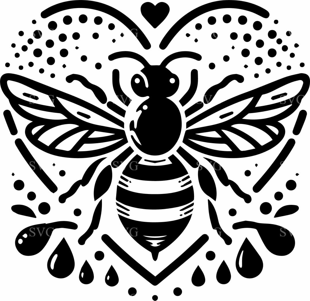 5 Heart Honeycomb Bee SVG 5 Cut File - Detailed Bee Art in Honeycomb ...