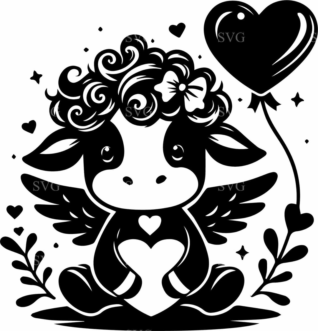 Cupid Cow SVG 4 Cut File Cute Angel Cow With Halo, Wings, and Heart ...