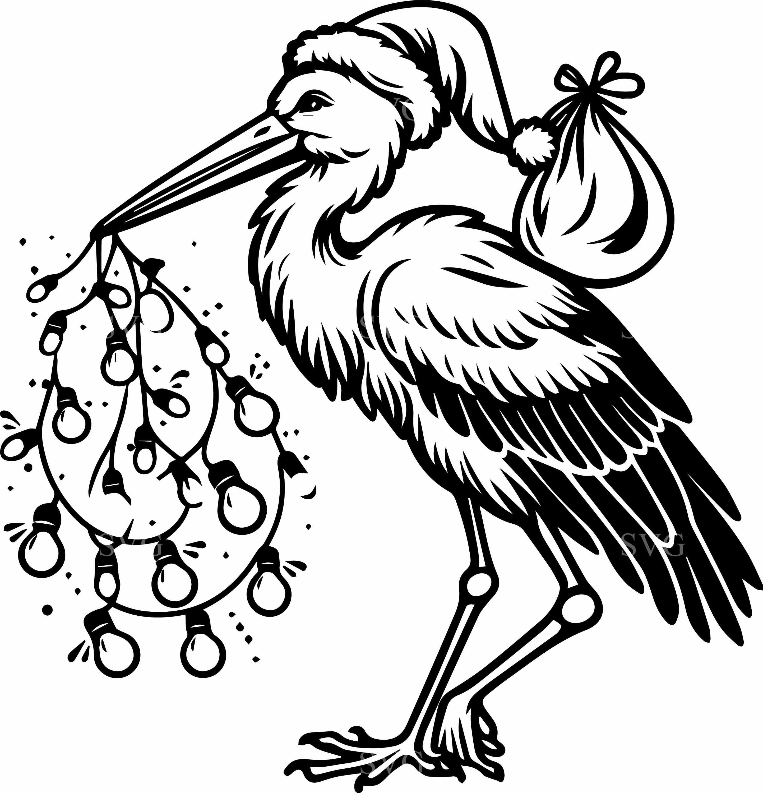 7 Santa Stork SVG – 7 Christmas Stork With Gifts and Lights, Festive ...