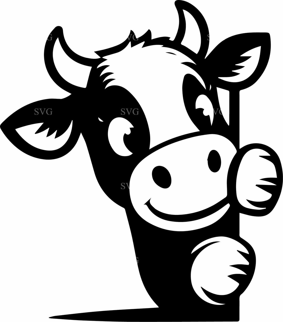 Peeking Cow SVG 4 Cut File | Cute Smiling Cow Around Wall Clipart | Fun ...
