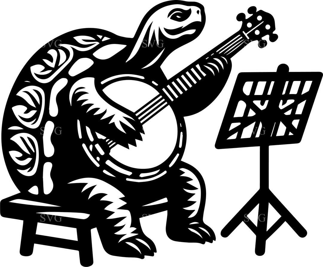 5 Musical Turtle Clipart – 5 Banjo PNG Silhouette – for Folk Art Lovers ...
