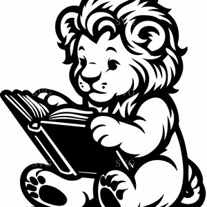 6 Reading Lion SVG – 6 Jungle Animal Cut File – Educational Clipart for ...