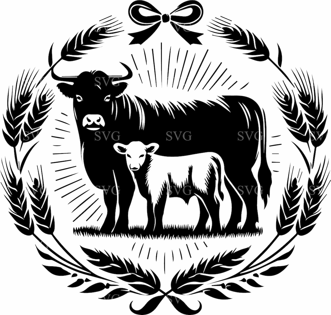 Cow and Calf Wreath SVG, 4 Rustic Farm Animal Cut File, Country Family ...