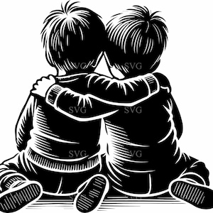 Brothers Hugging SVG, 4 Siblings Silhouette Cut File, Family Love ...