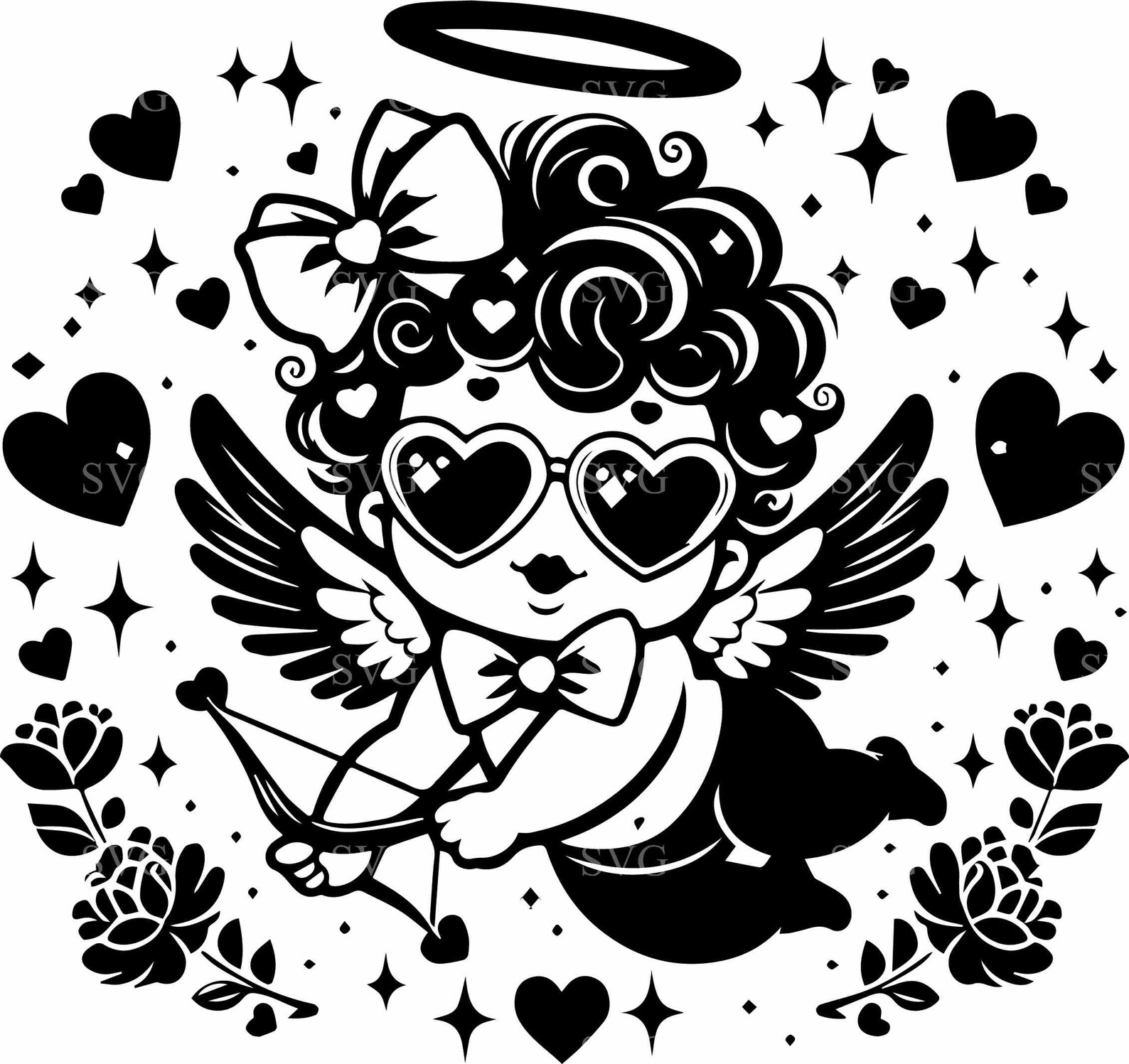 6 Stylish Cupid Angel With Heart Sunglasses | SVG Cut File for Cricut ...