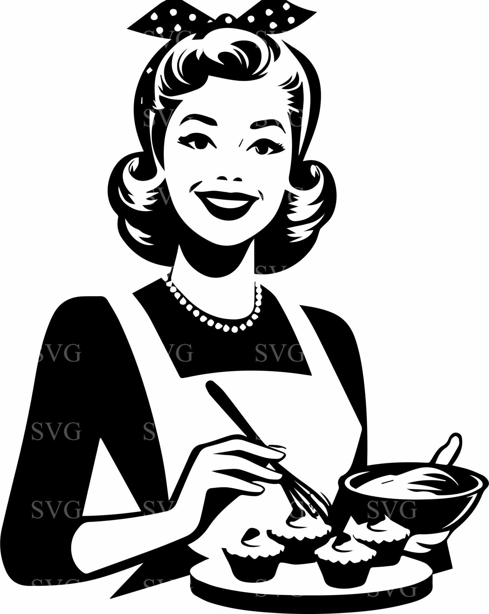 8 Retro Housewife SVG, Vintage Lady Baking Bread With Bowl and Tray ...