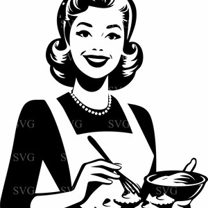 8 Retro Housewife SVG, Vintage Lady Baking Bread With Bowl and Tray ...