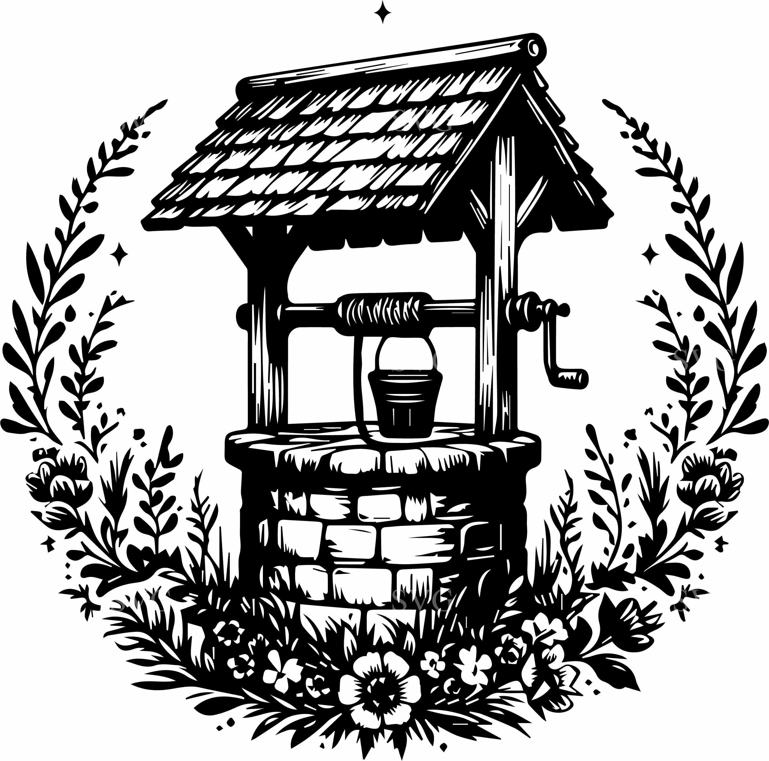 7 Wishing Well SVG Cut File – Rustic Garden Clipart (digital Download ...