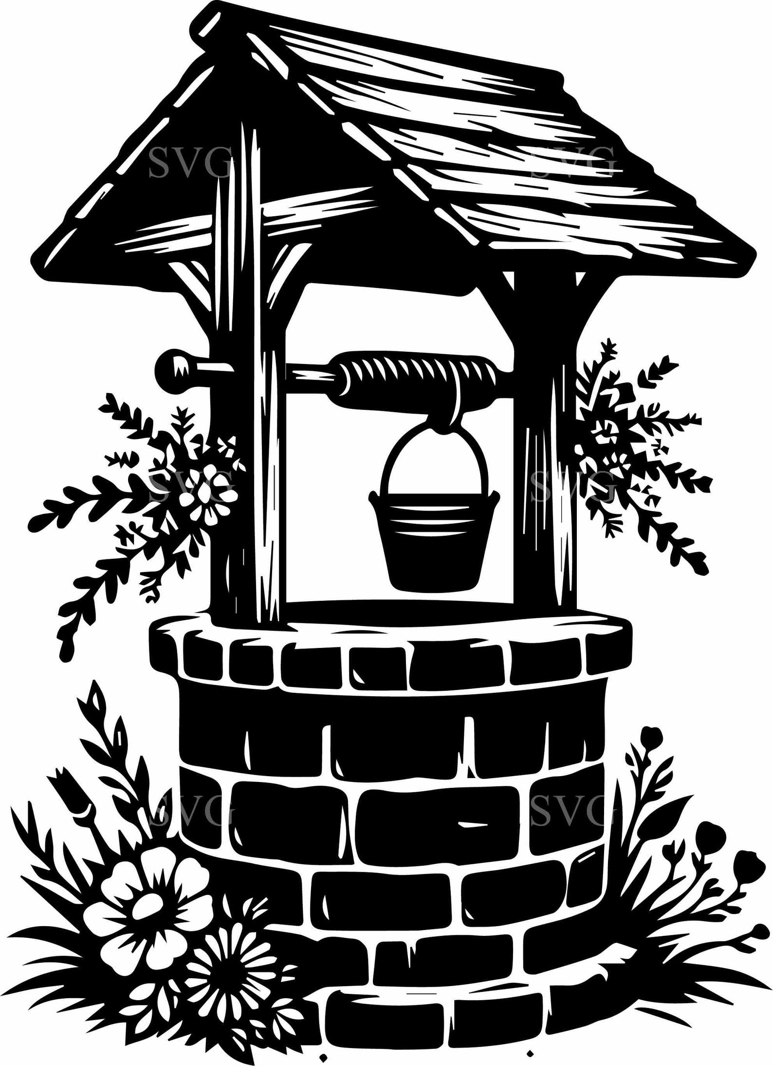 7 Wishing Well SVG Cut File – Rustic Garden Clipart (digital Download ...