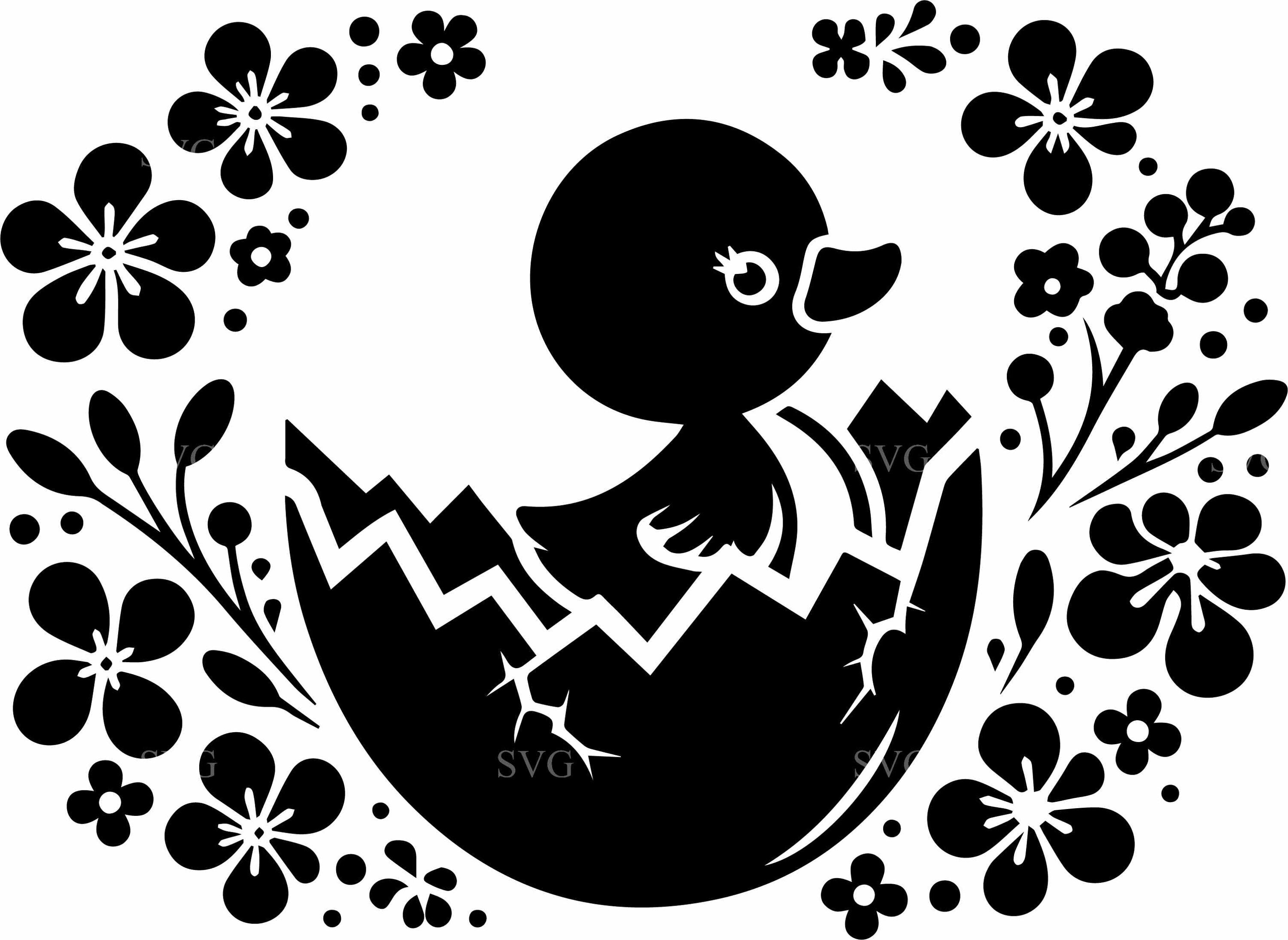 6 Duckling Egg SVG – Baby Duck Cut File for Cricut, Floral Spring Chick ...