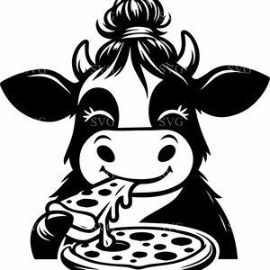 Cute Cow Eating Pizza SVG 4 Cut File, Funny Farm Animal Design for ...