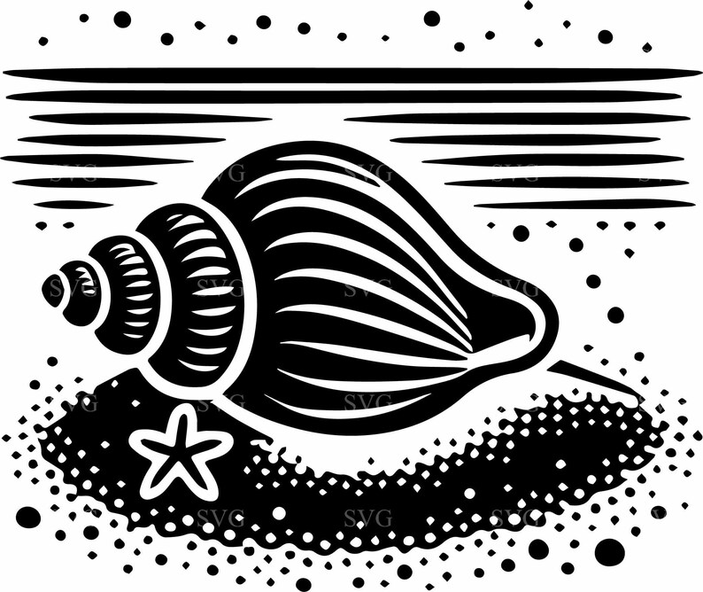 4 Seashell SVG 4 Cut File - Coastal Beach Scene With Shells and Stars ...