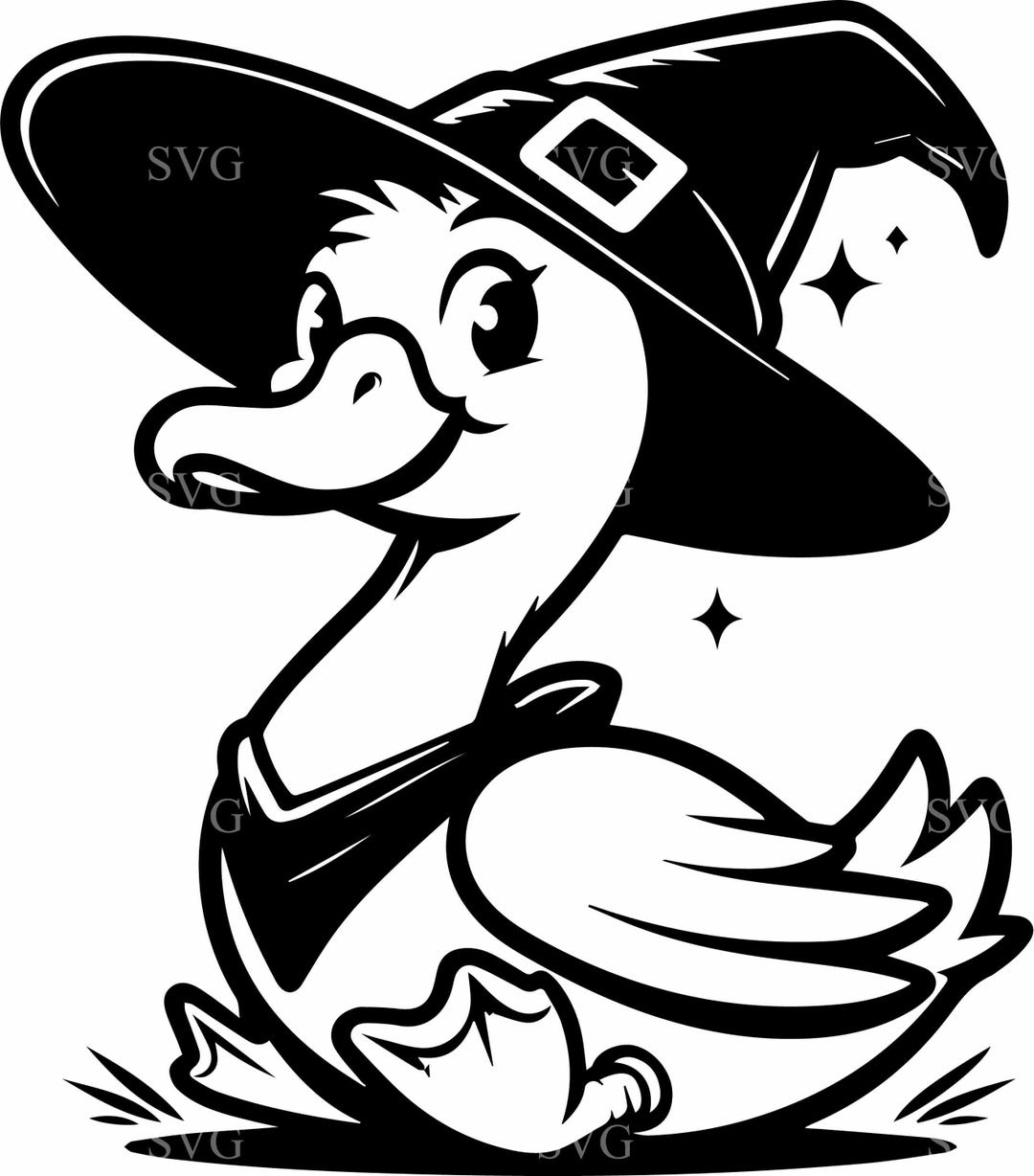 8 Witch Duck SVG - 8 Halloween Cartoon Cut File - Funny Duck in Hat ...