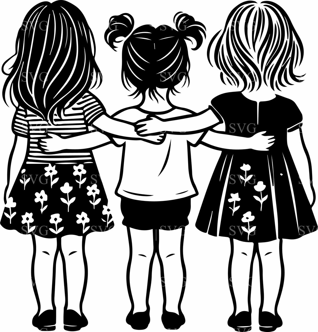 Sisters SVG 4 Cut File, Three Girls Hugging in Friendship, Childhood ...