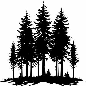 8 Pine Tree Forest SVG, Evergreen Trees Silhouette Clipart, Nature ...