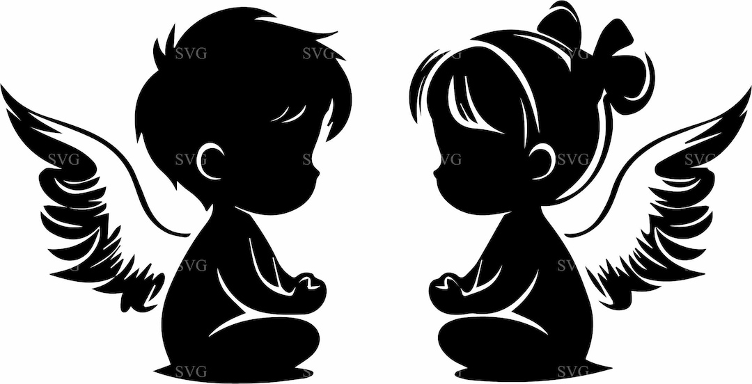 Angel Boy and Girl SVG 5 Cut File, Praying Cherub Silhouette, Heaven ...