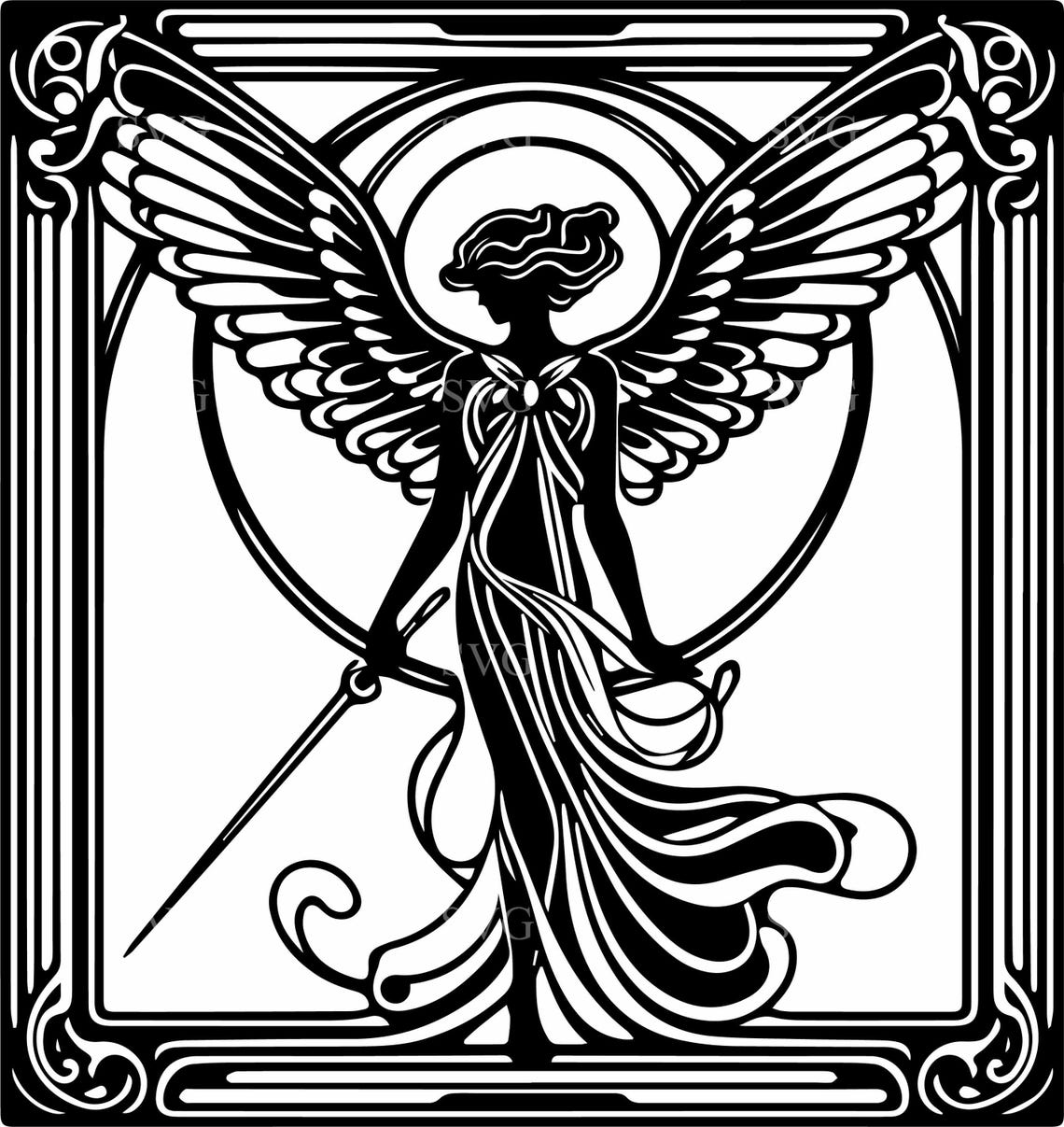 7 Guardian Angel Art SVG – Elegant Angel Silhouette Cut File, Memorial ...