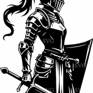 Female Knight Warrior SVG 5 Cut File - Fierce Woman in Armor With Sword ...