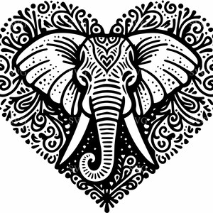 4 Elephant Heart SVG Intricate Shape Cut File Artistic Elephant Design ...