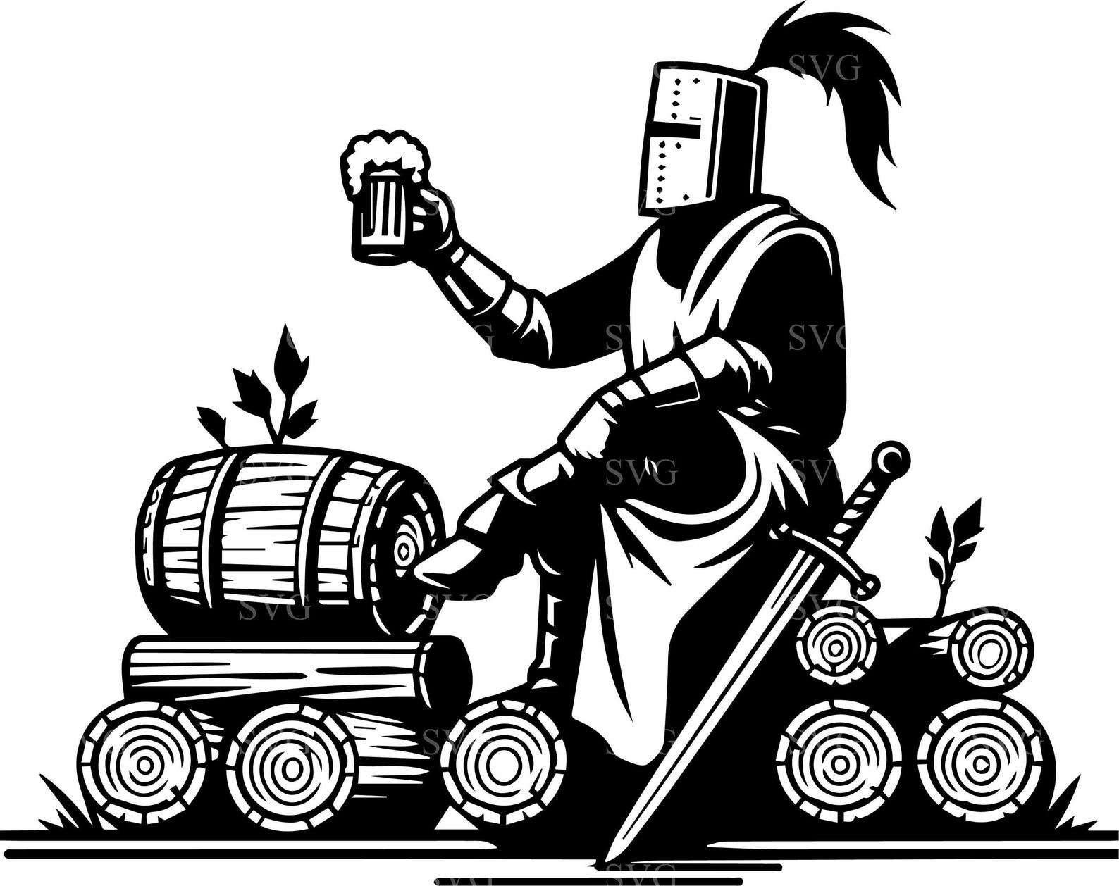 7 Knight Drinking Beer SVG, Medieval Warrior With Sword and Barrel ...