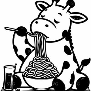 5 Cow SVG 5 Cut File - Eating Pasta Quirky Cow With Spaghetti and Milk ...